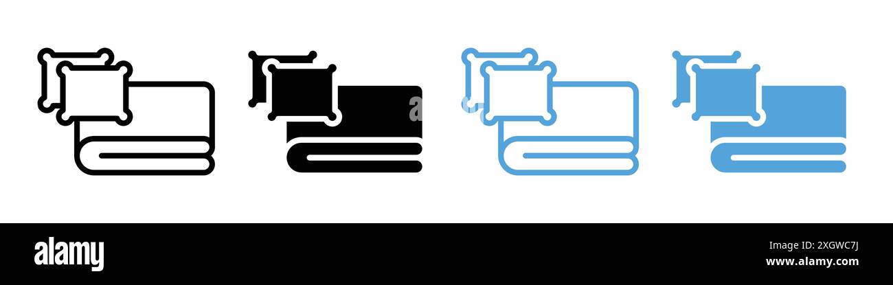 Bed linen set with pillows icon logo sign vector outline in black and ...