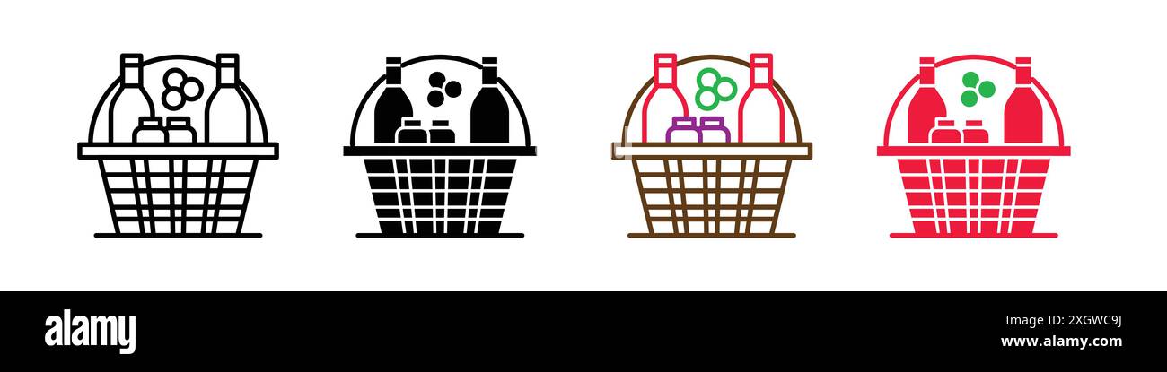 Christmas gift basket icon logo sign vector outline in black and white ...