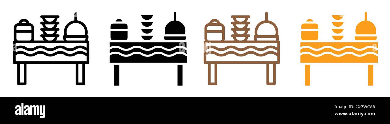 Catering buffet icon logo sign vector outline in black and white color ...