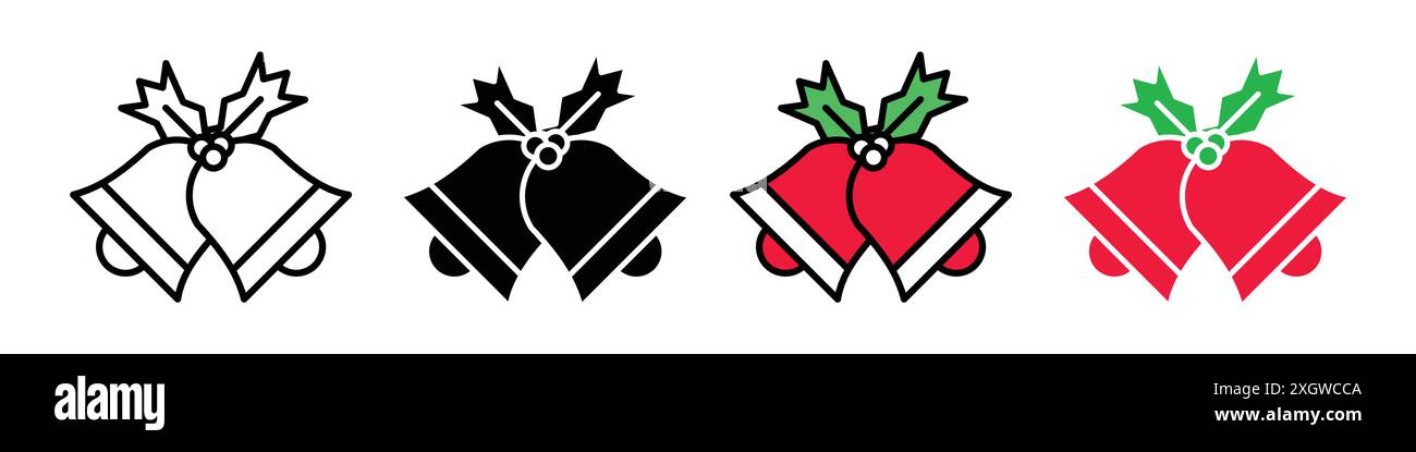 Christmas bells icon logo sign vector outline in black and white color ...