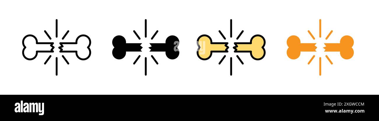 Broken bone icon logo sign vector outline in black and white color ...