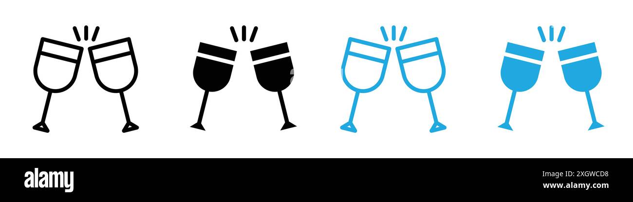 Clinking glasses icon logo sign vector outline in black and white color ...