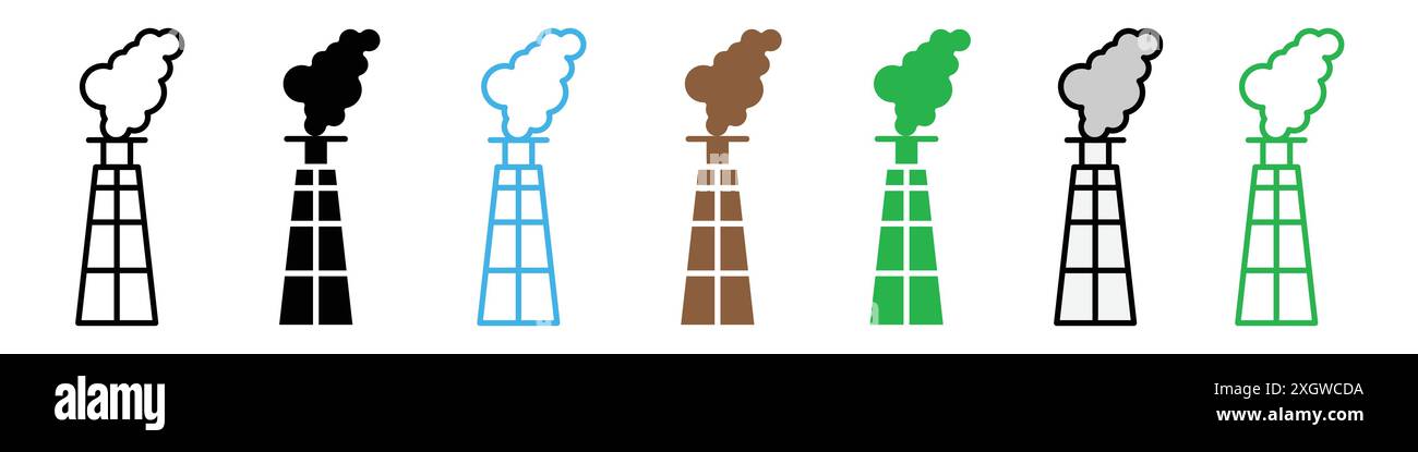 Chimney smoke icon logo sign vector outline in black and white color ...