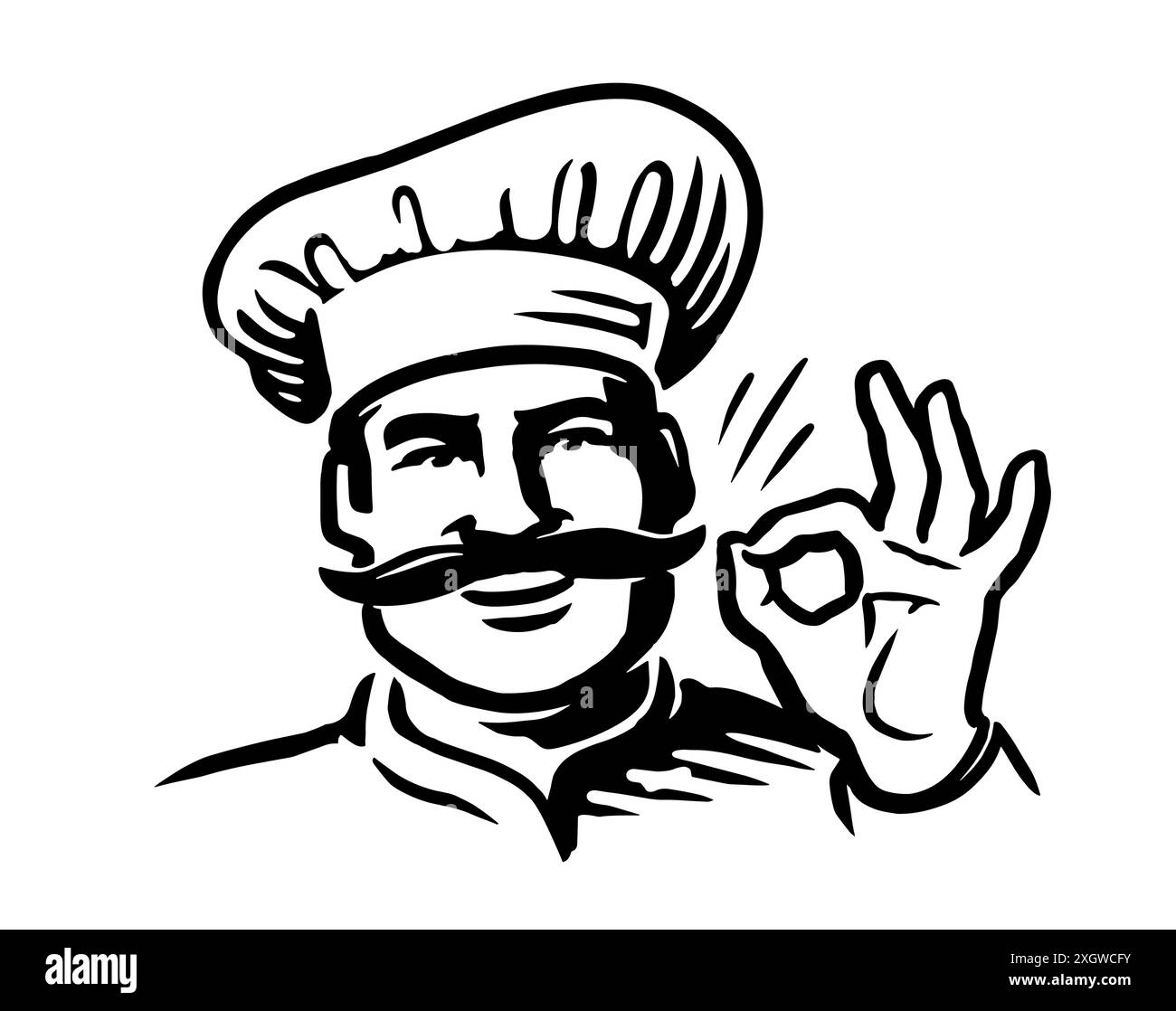 Restaurant chef showing ok sign. French cook with mustache emblem. Hand ...