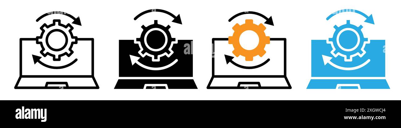 Data processing icon logo sign vector outline in black and white color ...