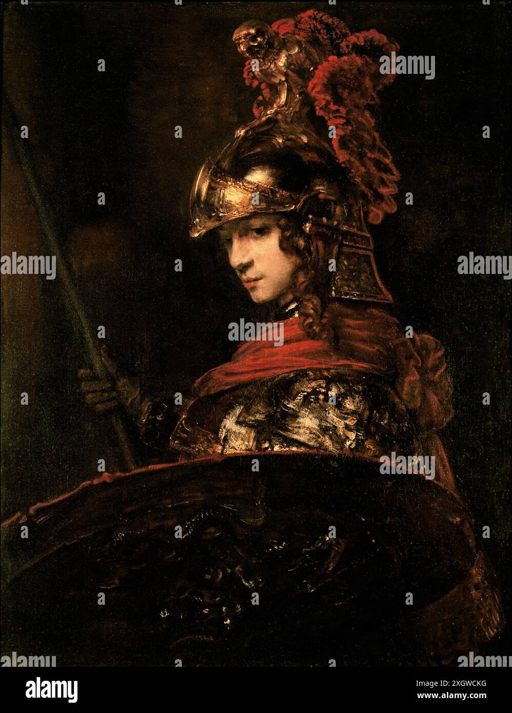 Pallas Athenas (1657) by Rembrandt, which recalls her attributes as the ...