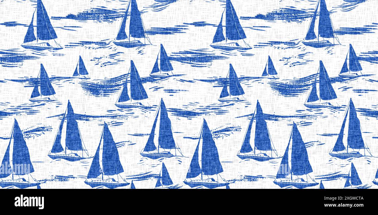 Coastal sail boat in azure ocean blue seamless border background ...