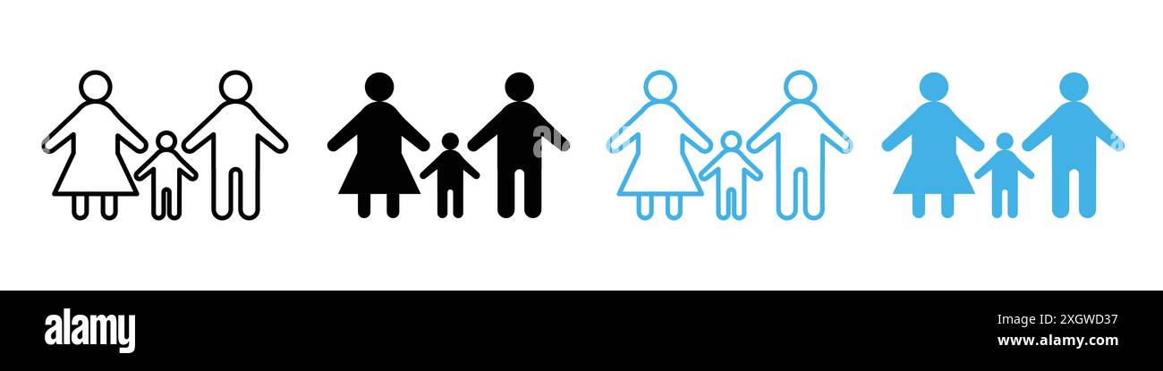 Family icon logo sign vector outline in black and white color Stock ...