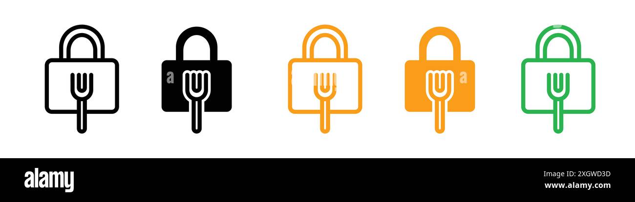 Food security lock icon logo sign vector outline in black and white ...
