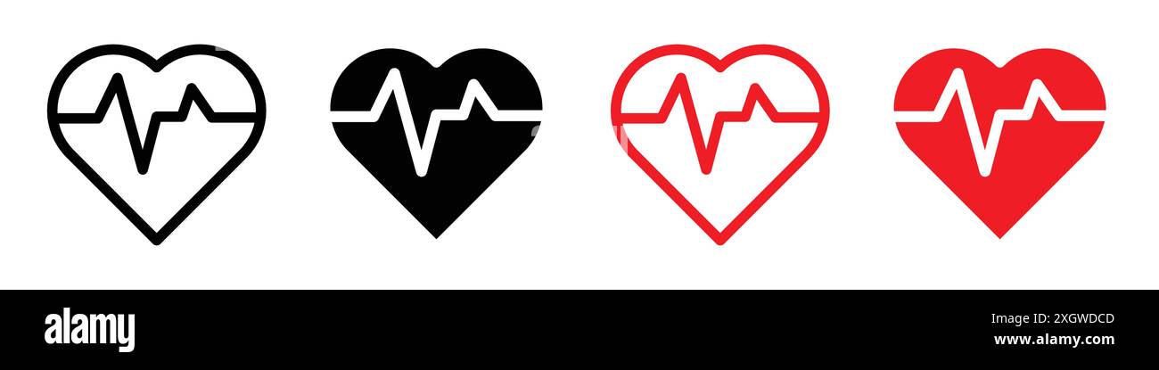 Heart rate pulse icon logo sign vector outline in black and white color ...