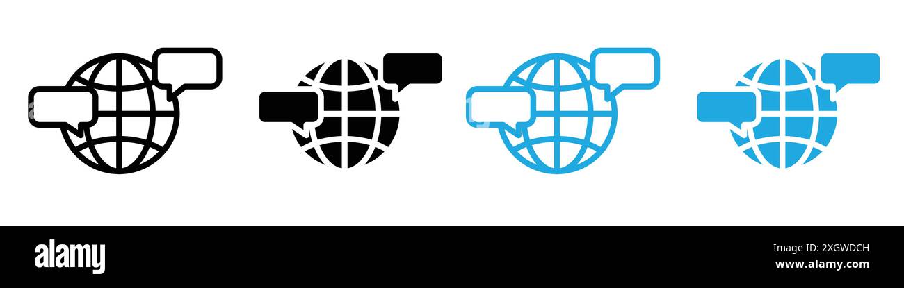 Global dialog icon logo sign vector outline in black and white color ...