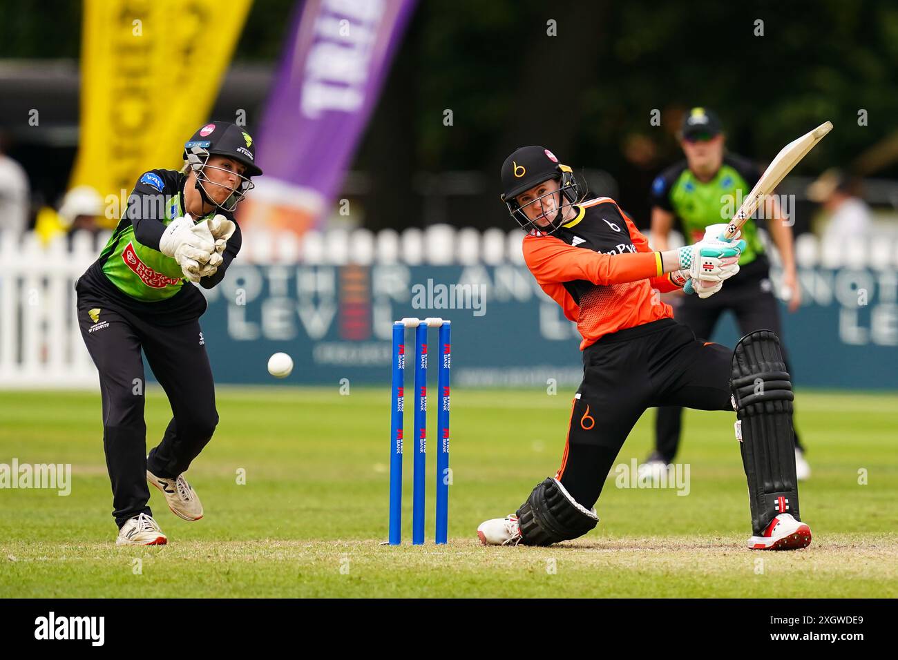 Cheltenham, UK, 10 July 2024. The Blaze's Sarah Bryce batting during ...