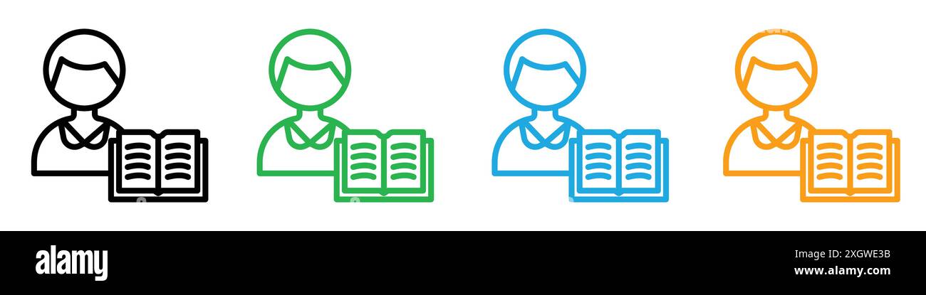 Librarian icon logo sign vector outline in black and white color Stock ...