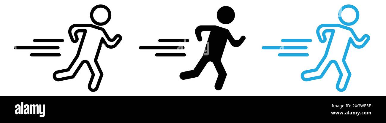 Man fast run icon logo sign vector outline in black and white color ...