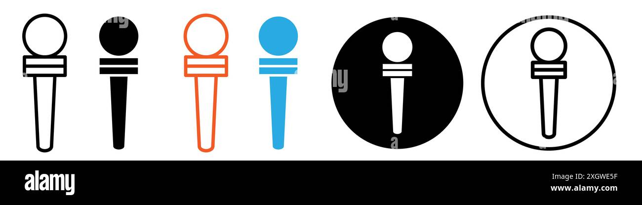 Microphone press icon logo sign vector outline in black and white color ...
