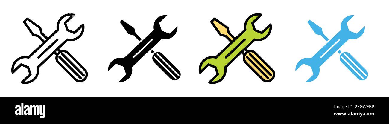 Repair tools icon logo sign vector outline in black and white color ...