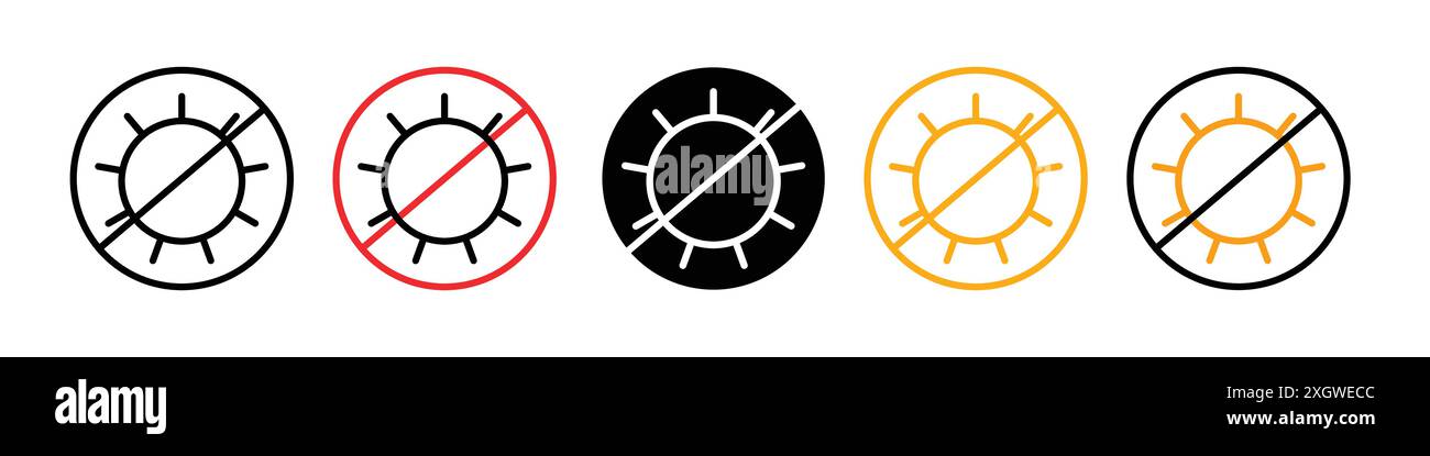 No sun icon logo sign vector outline in black and white color Stock ...