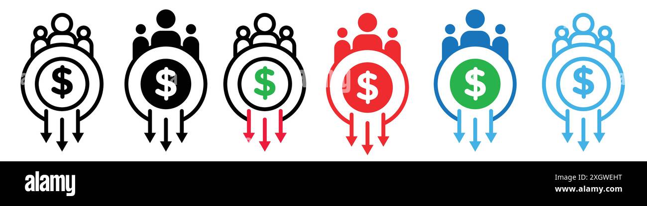 Reduce labor costs icon logo sign vector outline in black and white ...