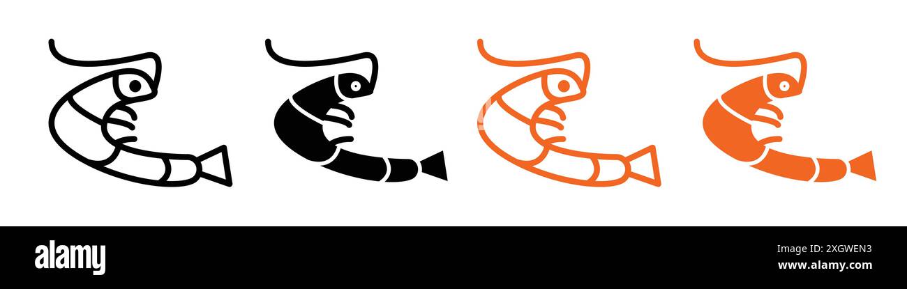 Shrimp icon logo sign vector outline in black and white color Stock ...