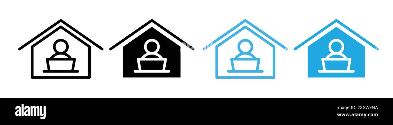 Remote work from home icon logo sign vector outline in black and white ...