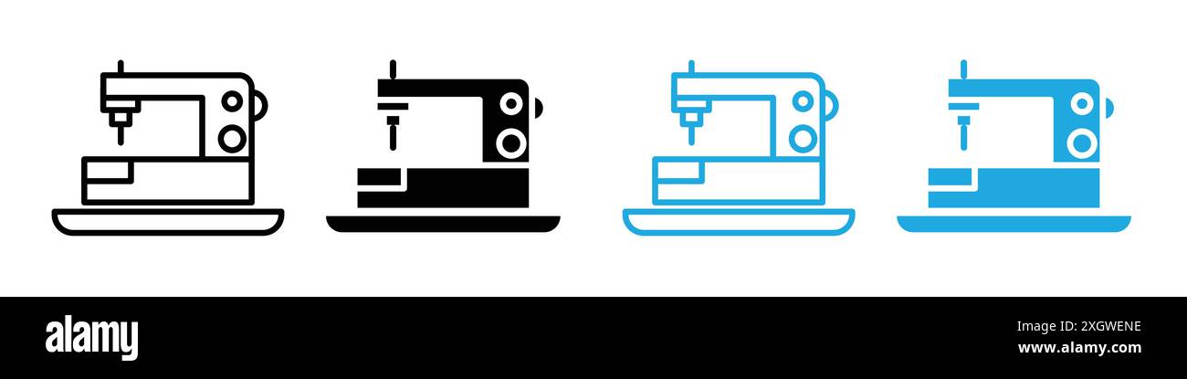 Sewing machine icon logo sign vector outline in black and white color ...