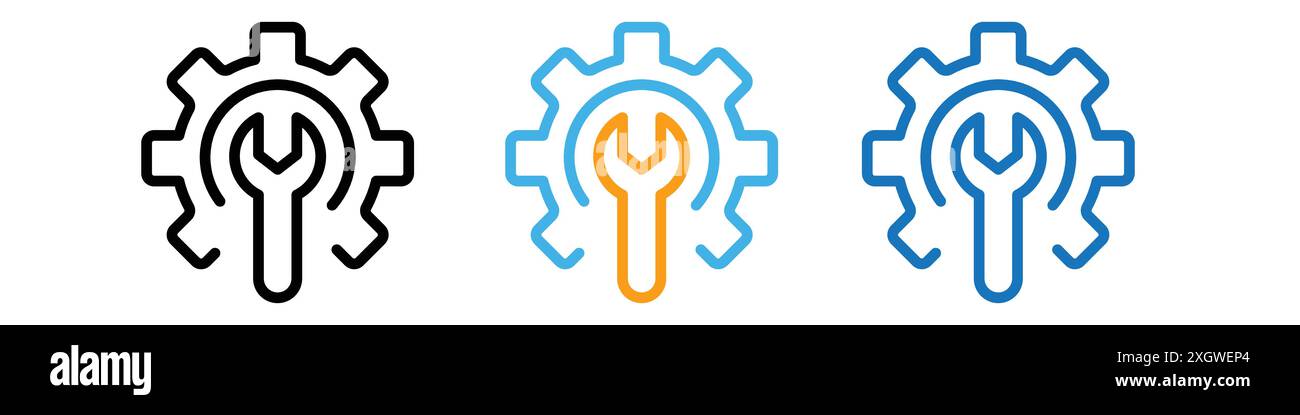 Settings icon logo sign vector outline in black and white color Stock ...