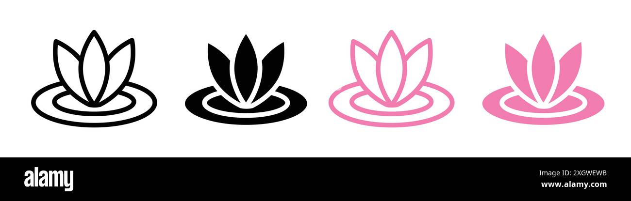 Water lily icon logo sign vector outline in black and white color Stock ...