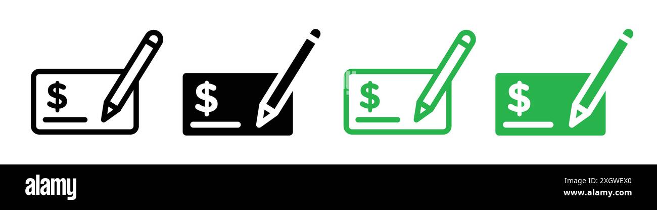 Signing cheque icon logo sign vector outline in black and white color ...
