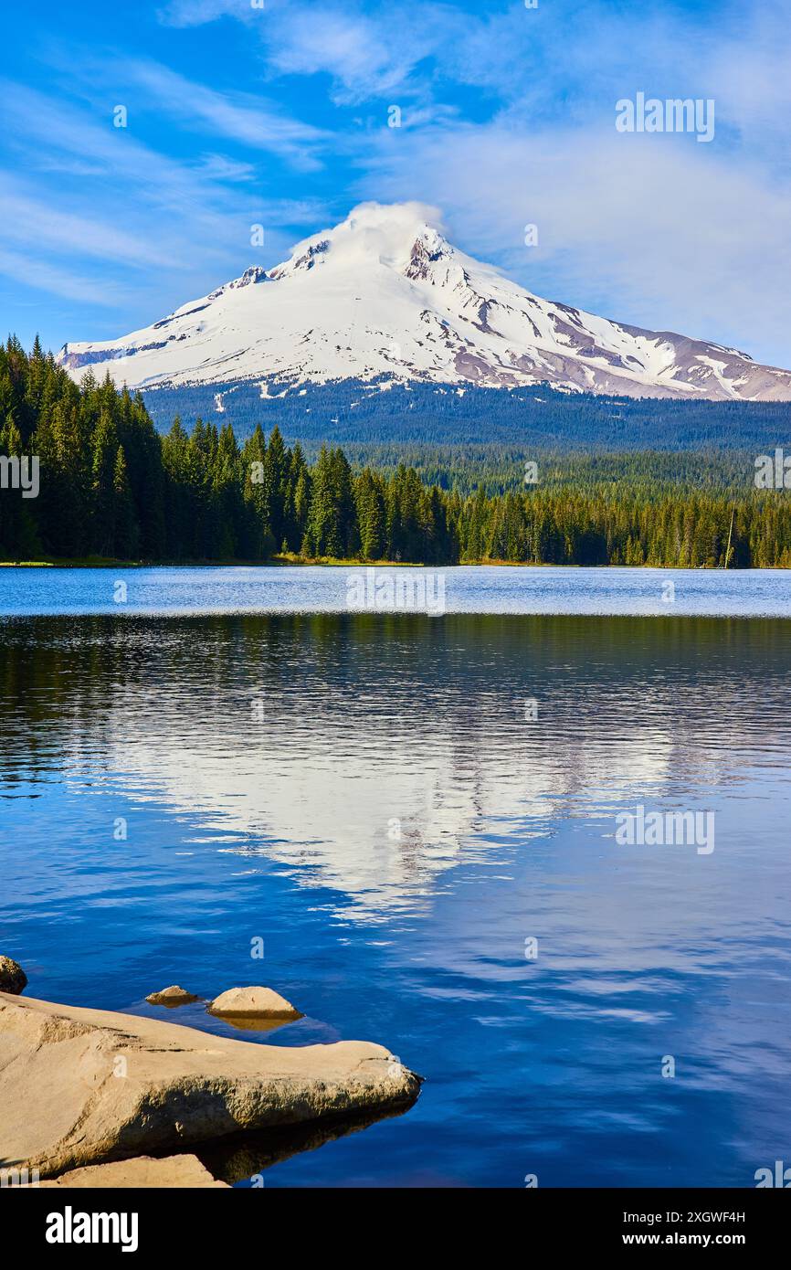 Mount Hood Reflection in Serene Lake from Low Perspective Stock Photo ...