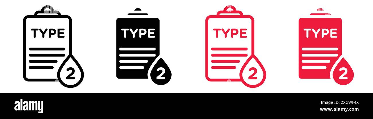 Type 2 diabetes icon logo sign vector outline in black and white color ...