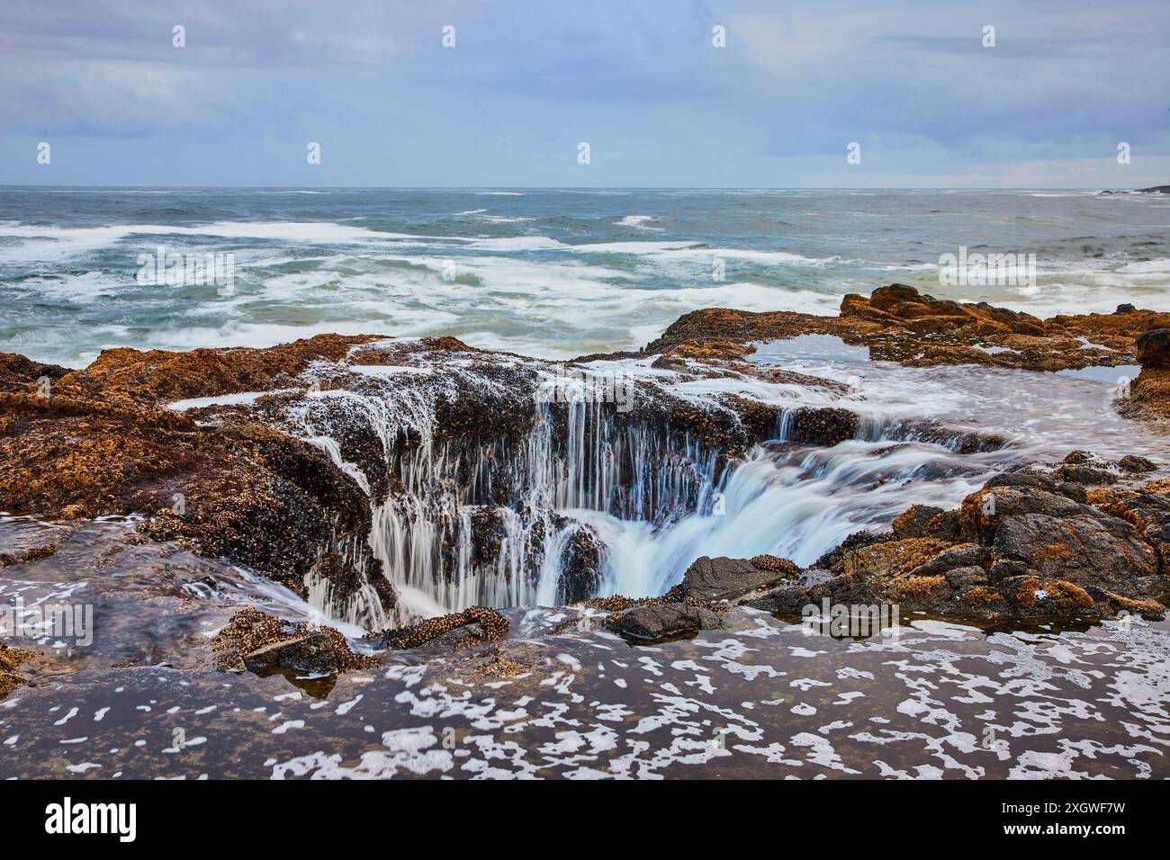 Thor's Well Coastal Waves and Rock Pool from Elevated Perspective Stock ...