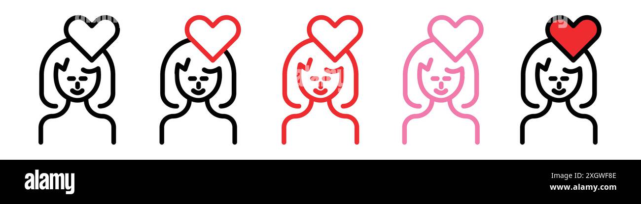 Woman in love icon logo sign vector outline in black and white color ...