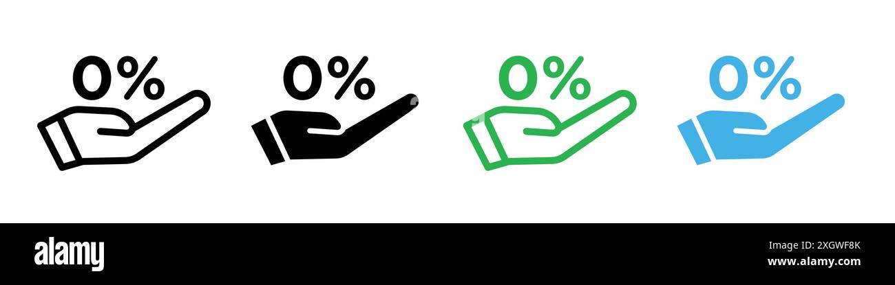 Zero percent icon logo sign vector outline in black and white color ...
