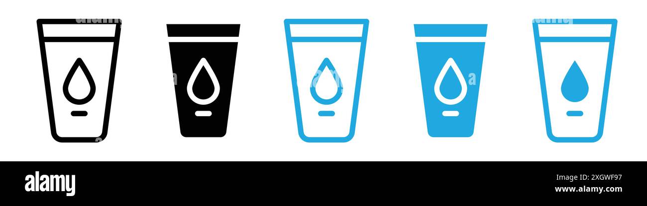 Water glass icon logo sign vector outline in black and white color ...