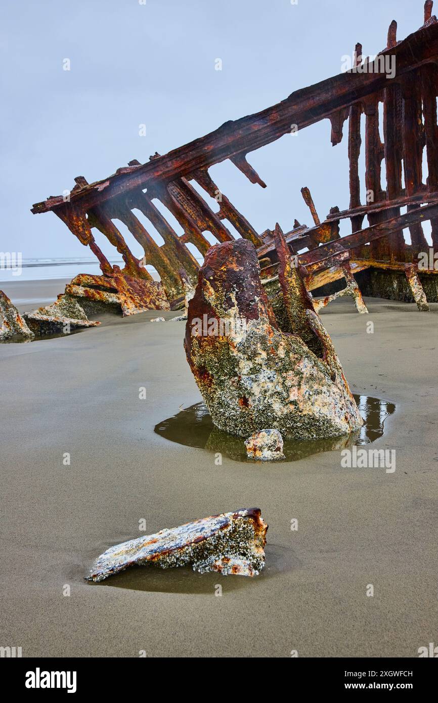 Rusted Shipwreck of Peter Iredale on Oregon Coast Low Perspective Stock ...