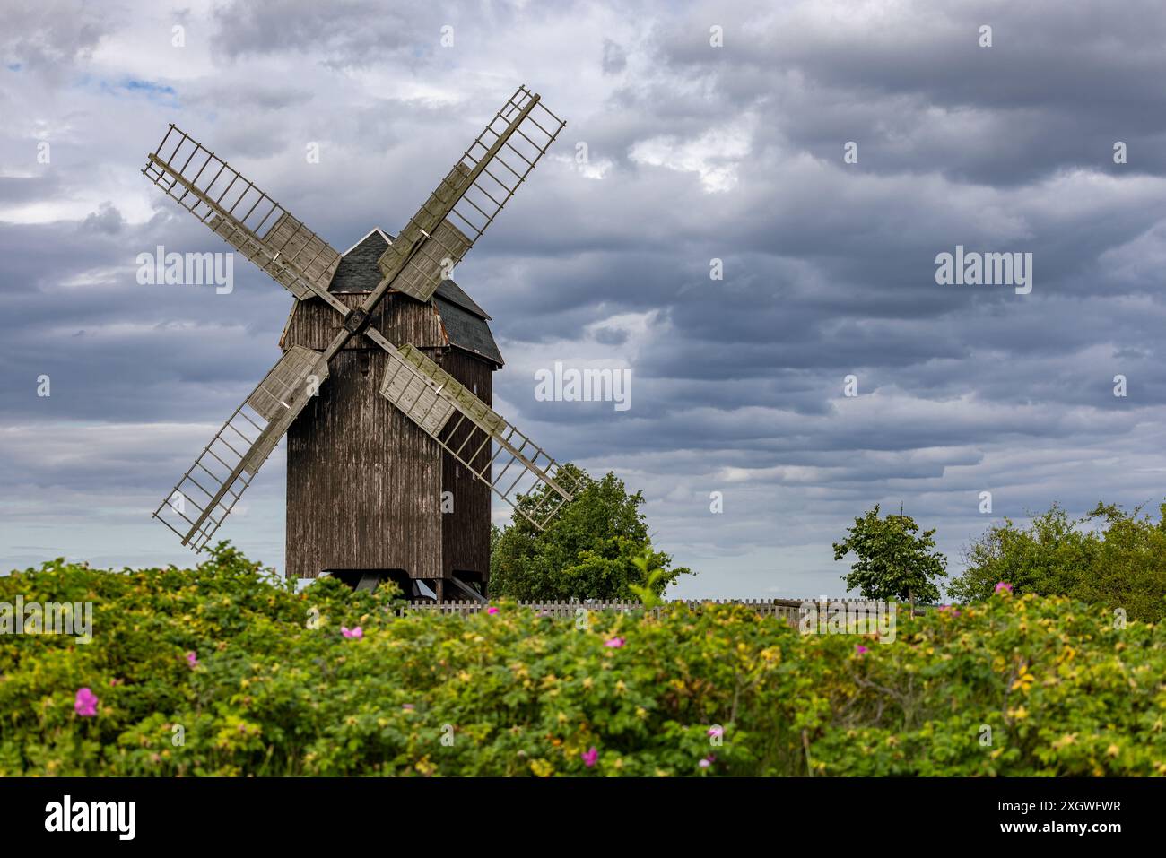 Post mill, a German windmill, built in 1833, renewed in 1978, in ...