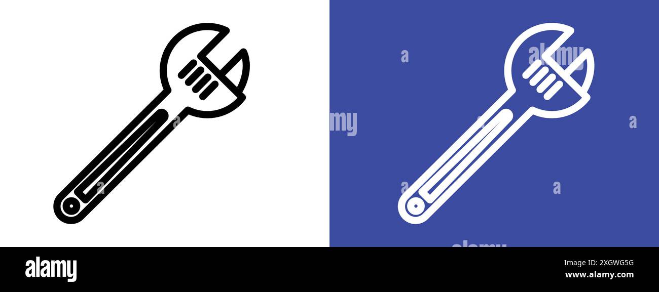 Adjustable wrench icon logo sign vector outline in black and white ...