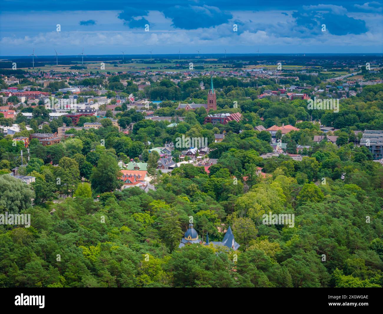 Palanga city aerial view. Central Basanavicius street and surroundings ...
