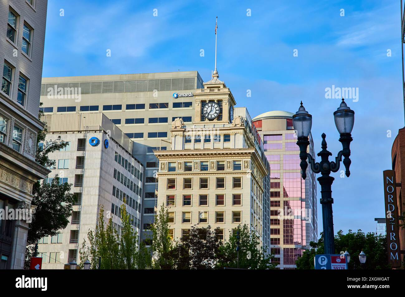 Historic Clock Tower and Modern Skyscrapers in Portland - Eye-Level ...