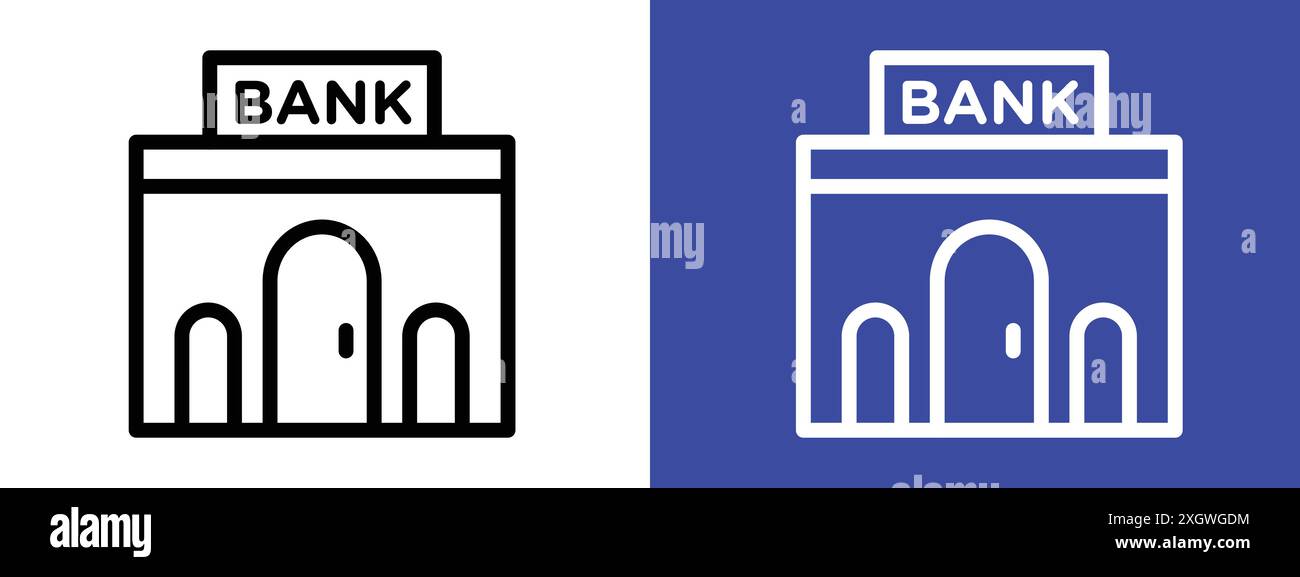 Bank building icon logo sign vector outline in black and white color ...