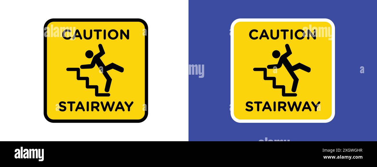Caution stairway sign logo sign vector outline in black and white color ...