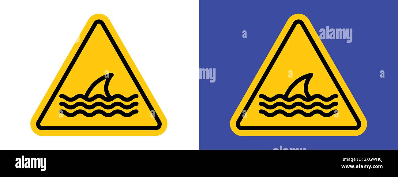 Danger of shark sign logo sign vector outline in black and white color ...