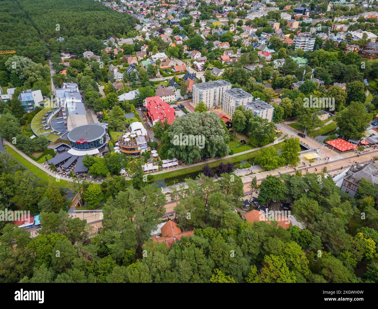 Palanga city aerial view. Central Basanavicius street and surroundings ...