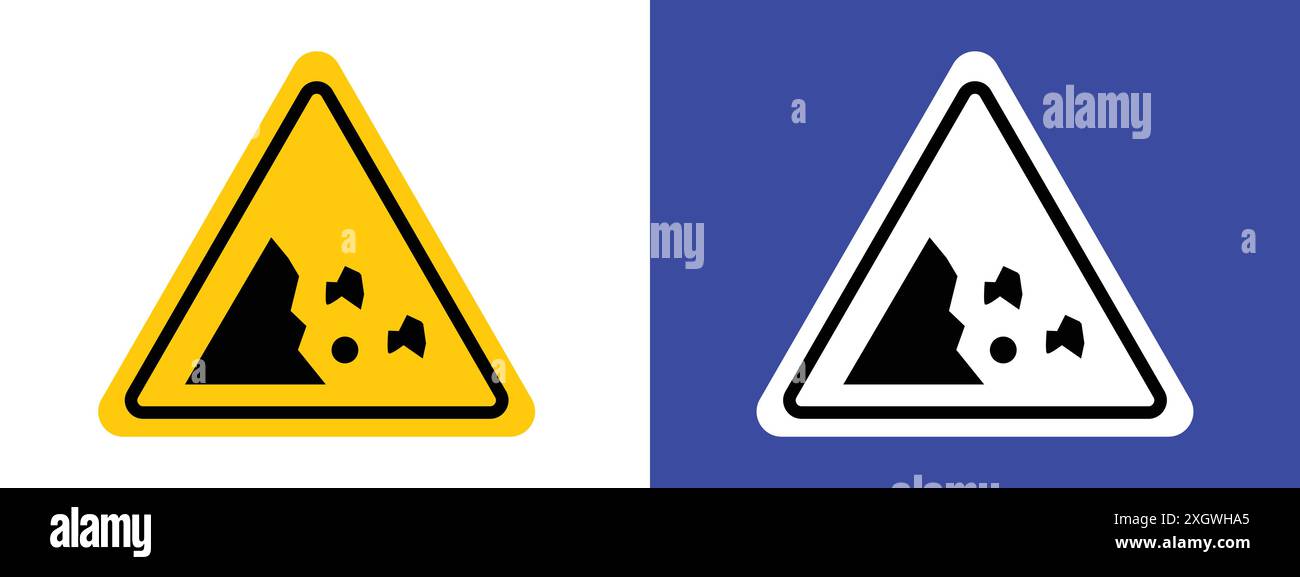 Falling rocks or debris warning road sign logo sign vector outline in ...