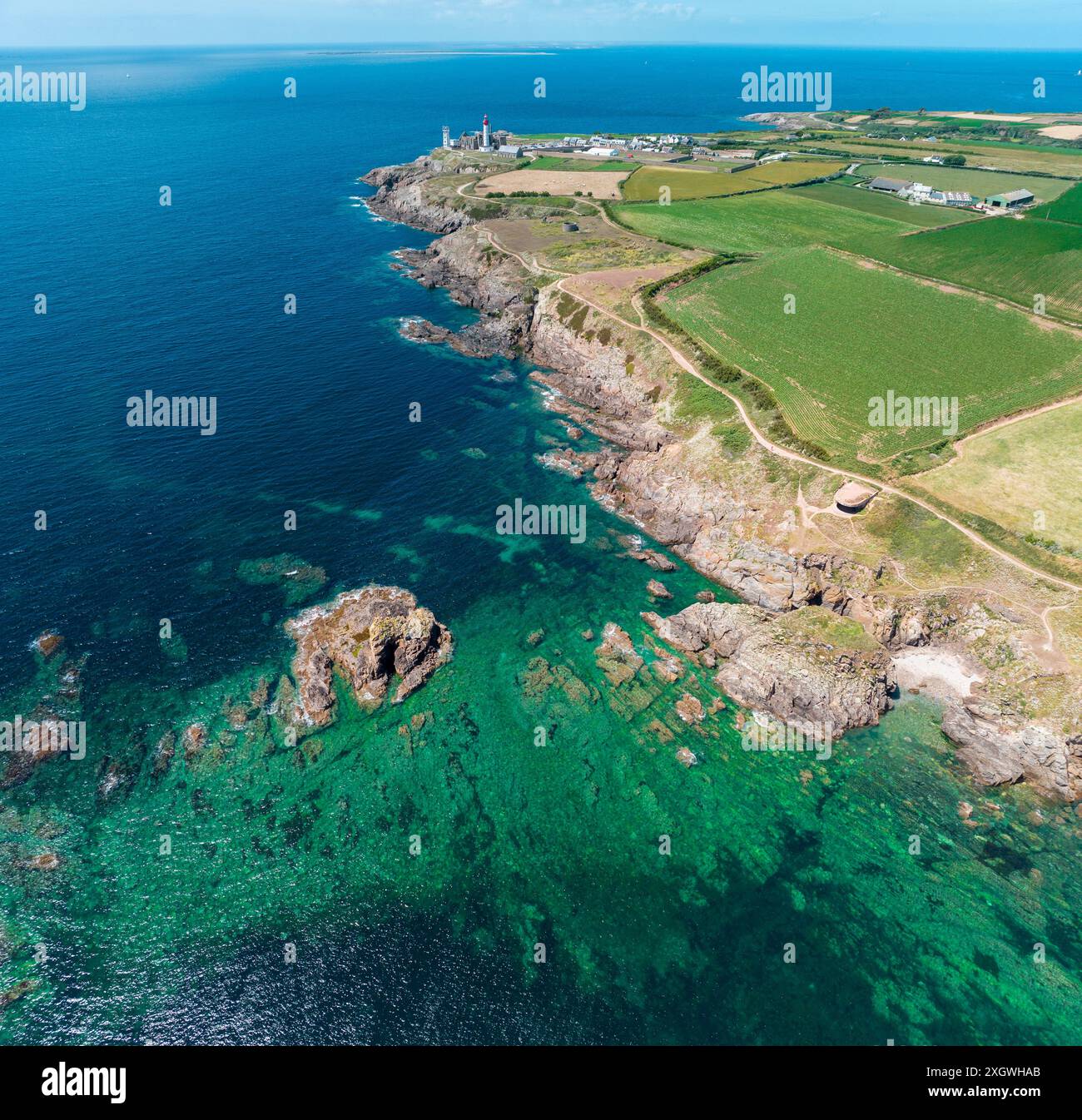 Aerial view of Saint-Mathieu Lighthouse located in Plougonvelin and ...