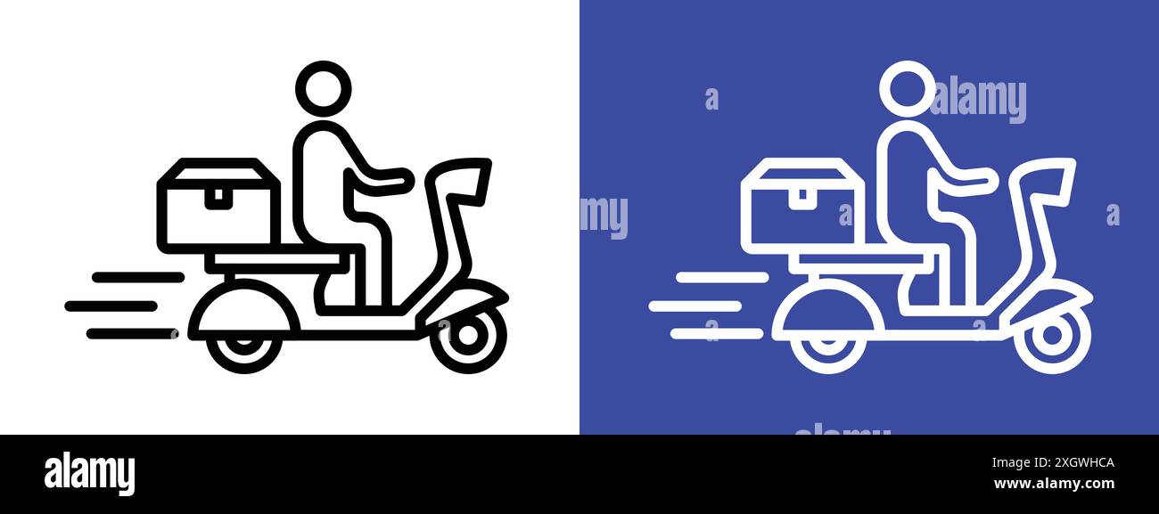 Delivery man riding motorcycle icon logo sign vector outline in black ...