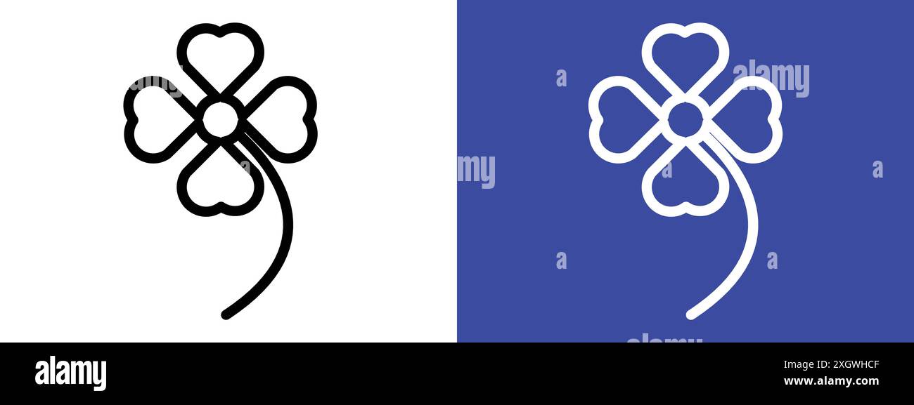 Four leaf clover icon logo sign vector outline in black and white color ...