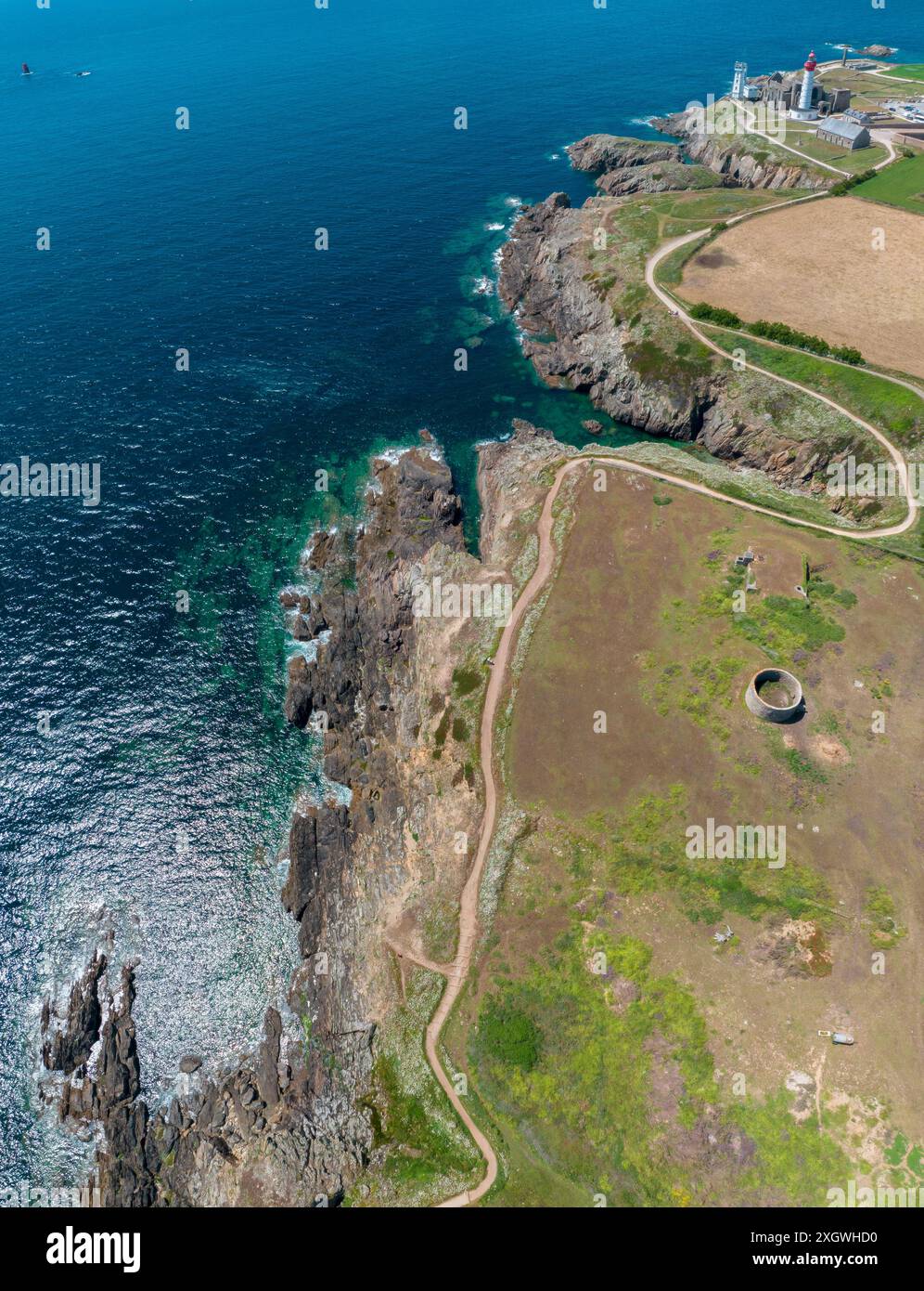 Aerial view of Saint-Mathieu Lighthouse located in Plougonvelin and ...