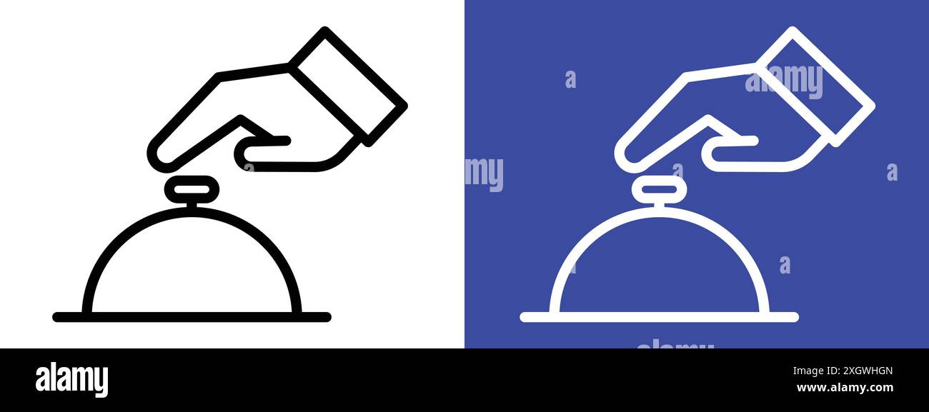 Hand touching service bell icon logo sign vector outline in black and ...