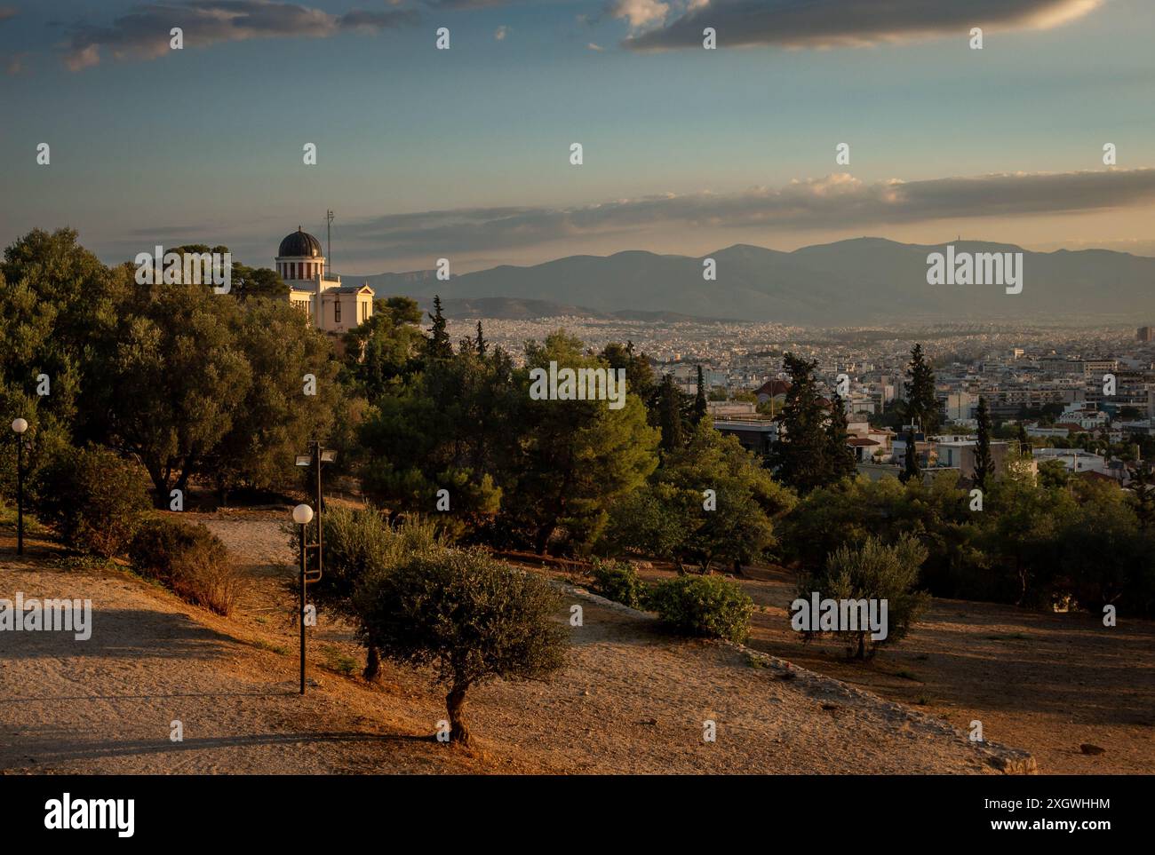 View of the National Observatory of Athens on Nymphs Hill after sunrise ...